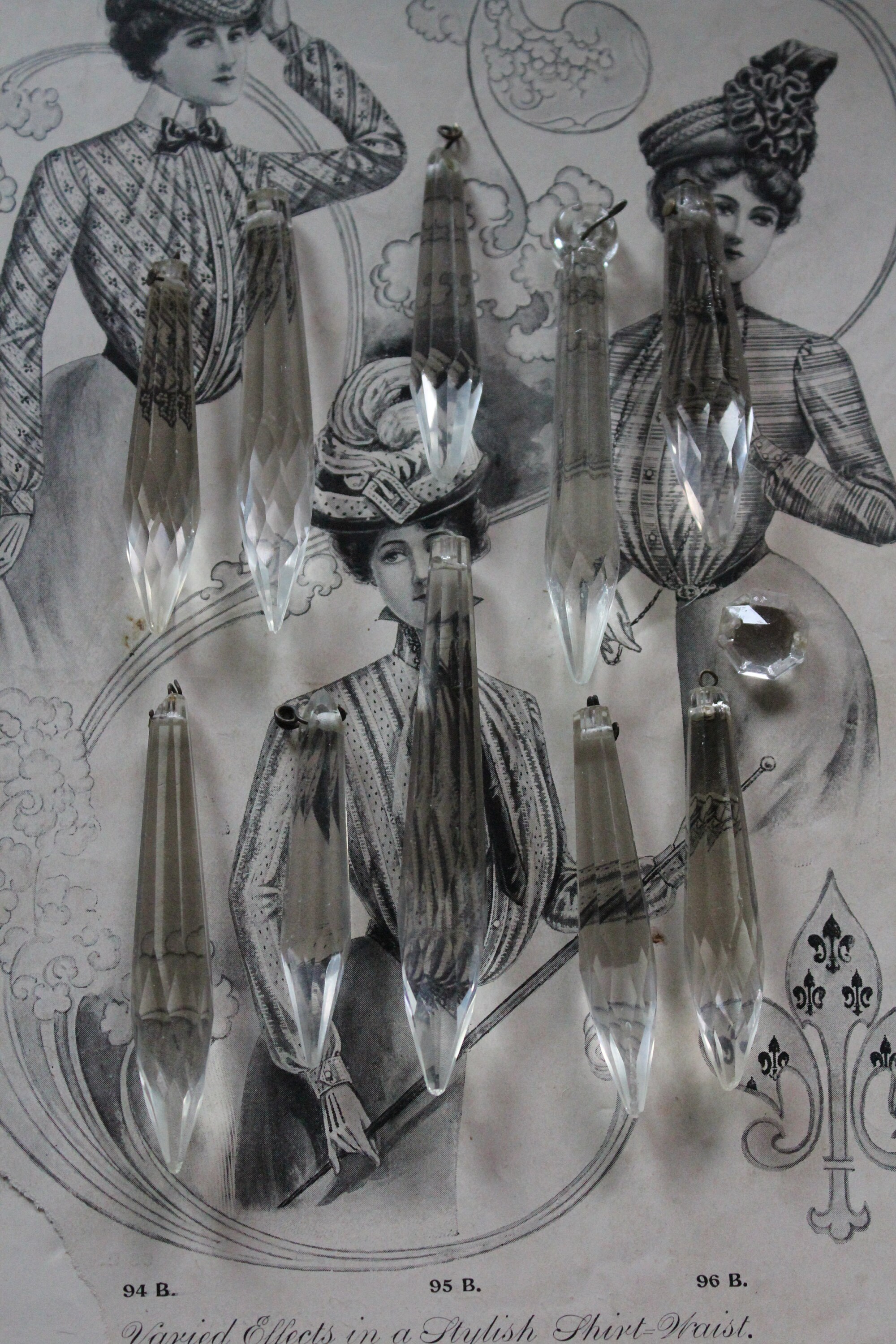 10 Antique Hanging Glass Prisms Victorian Crystal Pendants Assorted