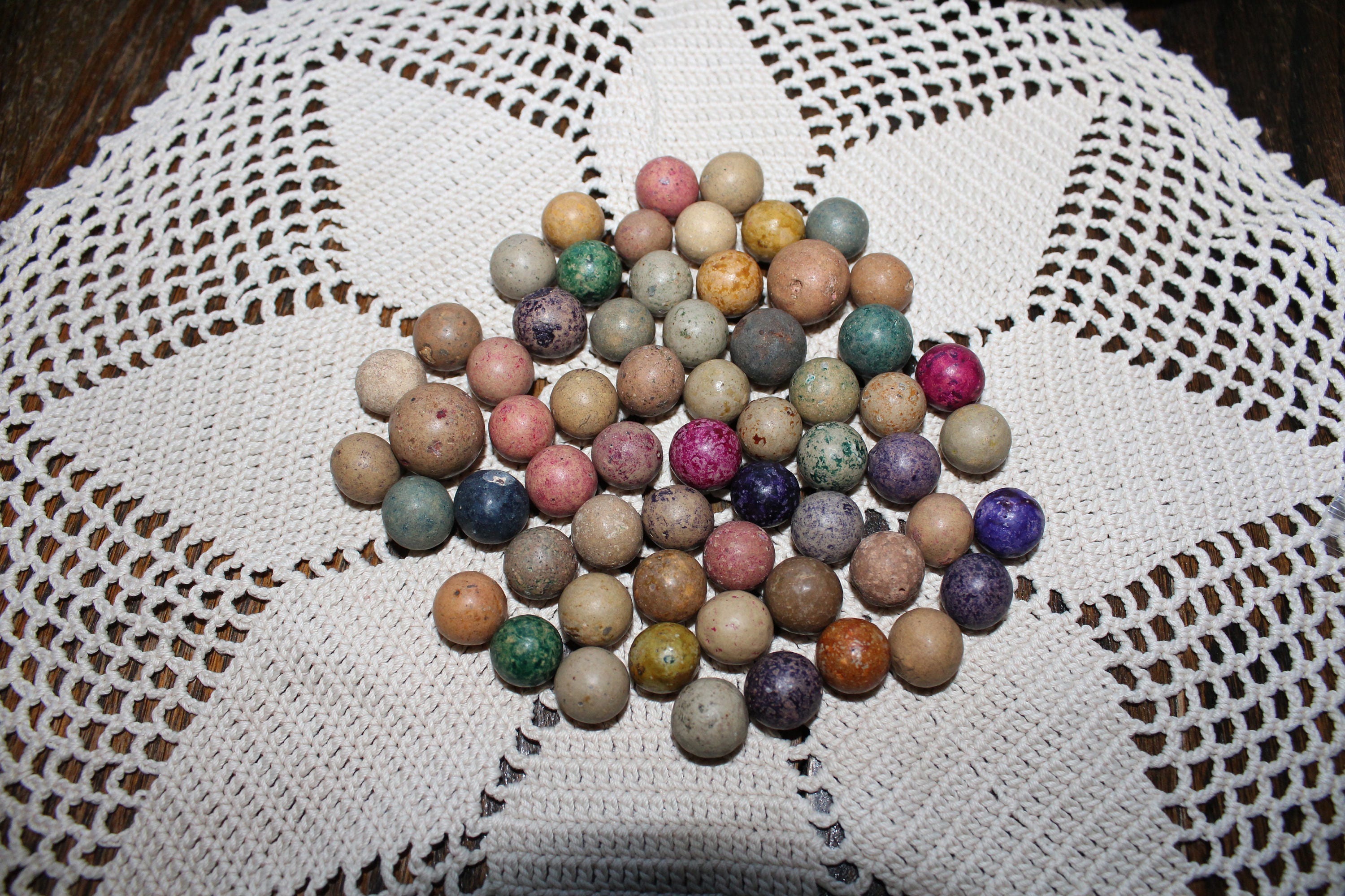 65 Antique Clay Marbles Multi Colored Late 1800s