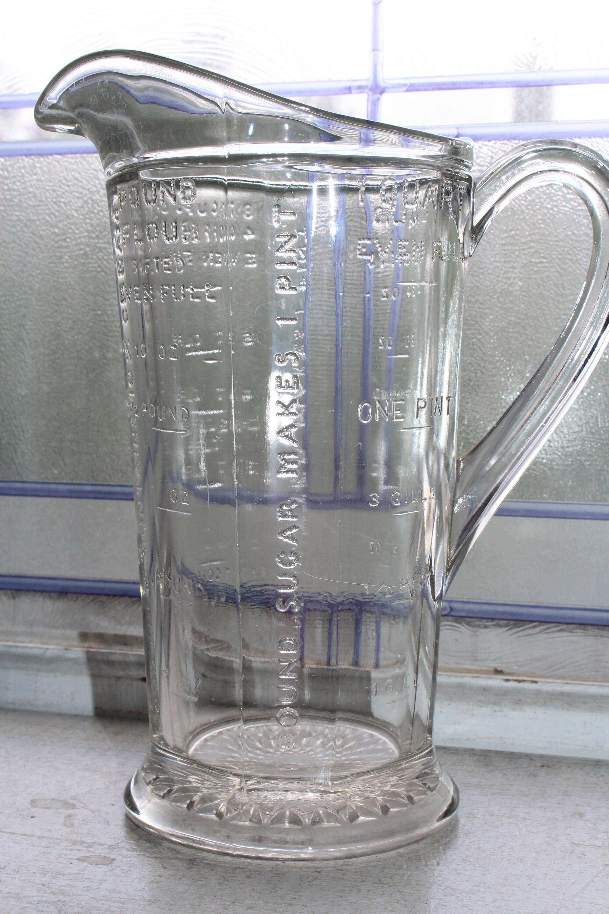 Vintage Glass Kitchen Measuring Pitcher Milk Cream Butter Coffee Flour