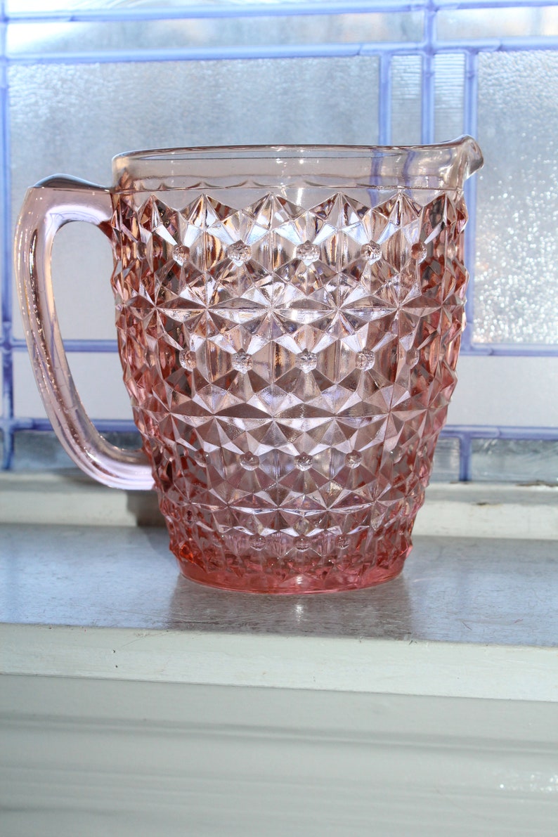 Vintage Pink Depression Glass Pitcher Holiday Buttons and Bows - Etsy