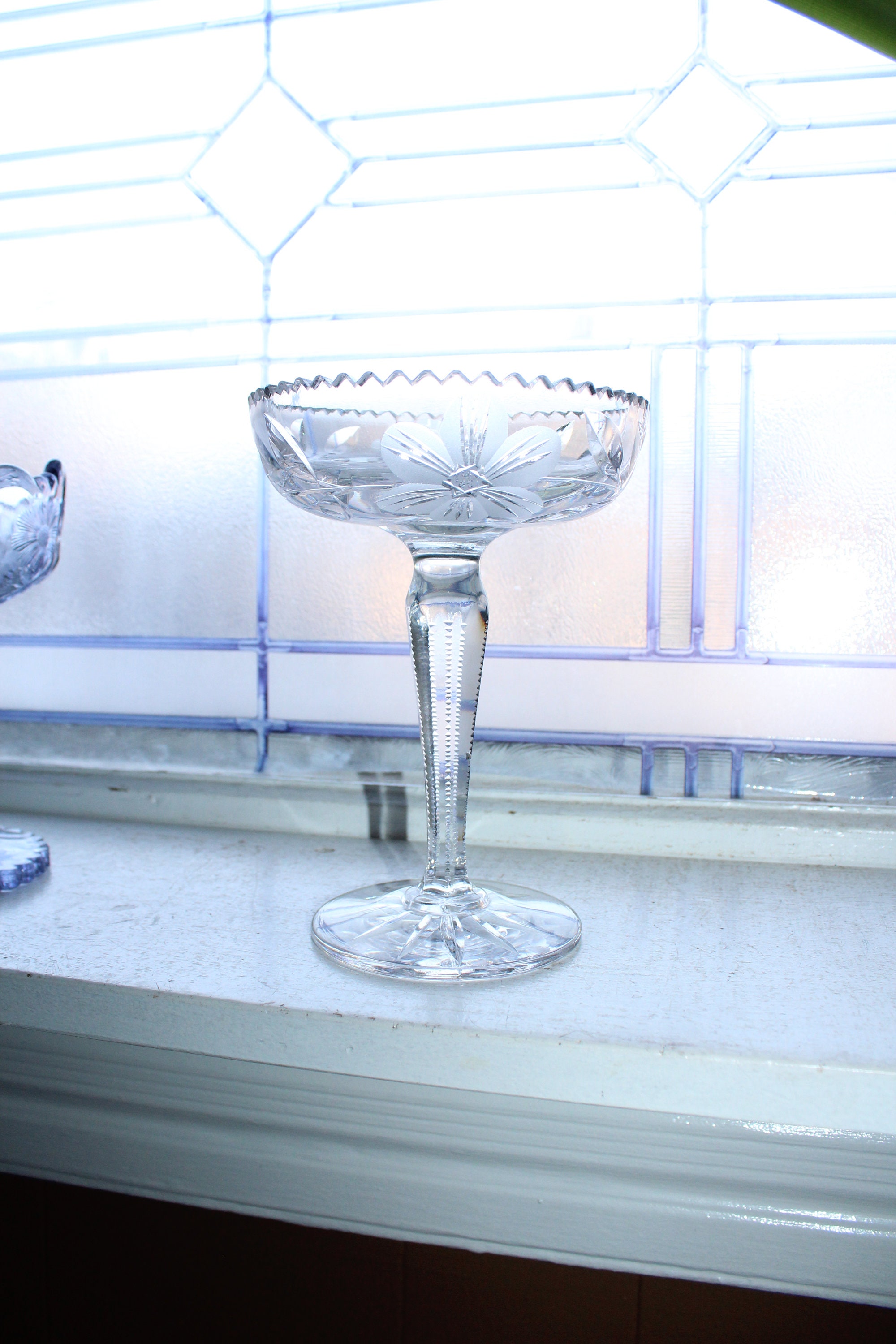 Cut Glass Compote Vintage Elegant Glassware Pedestal Dish
