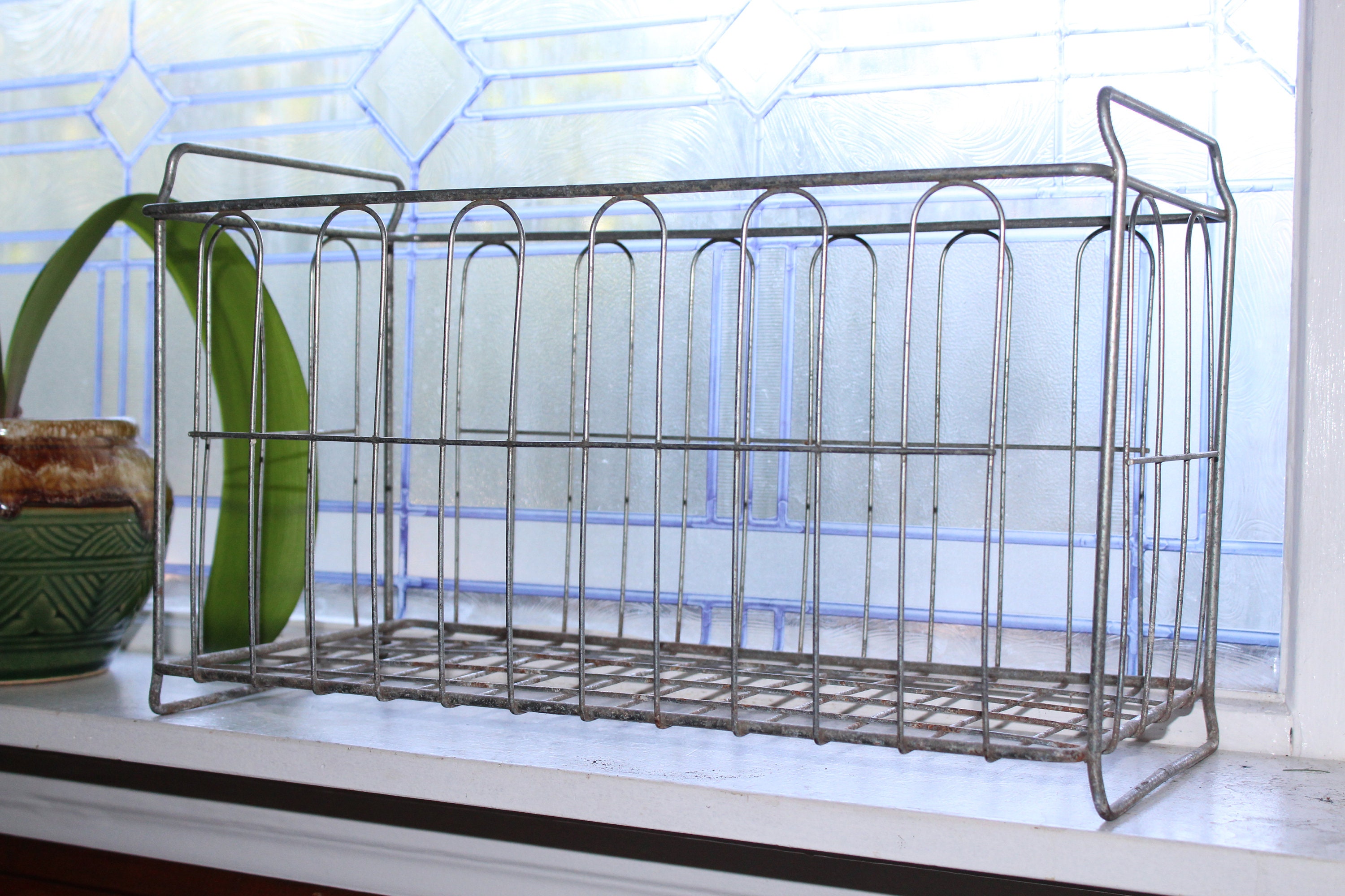 Large Vintage Footed Wire Basket Rustic Window Box or Storage
