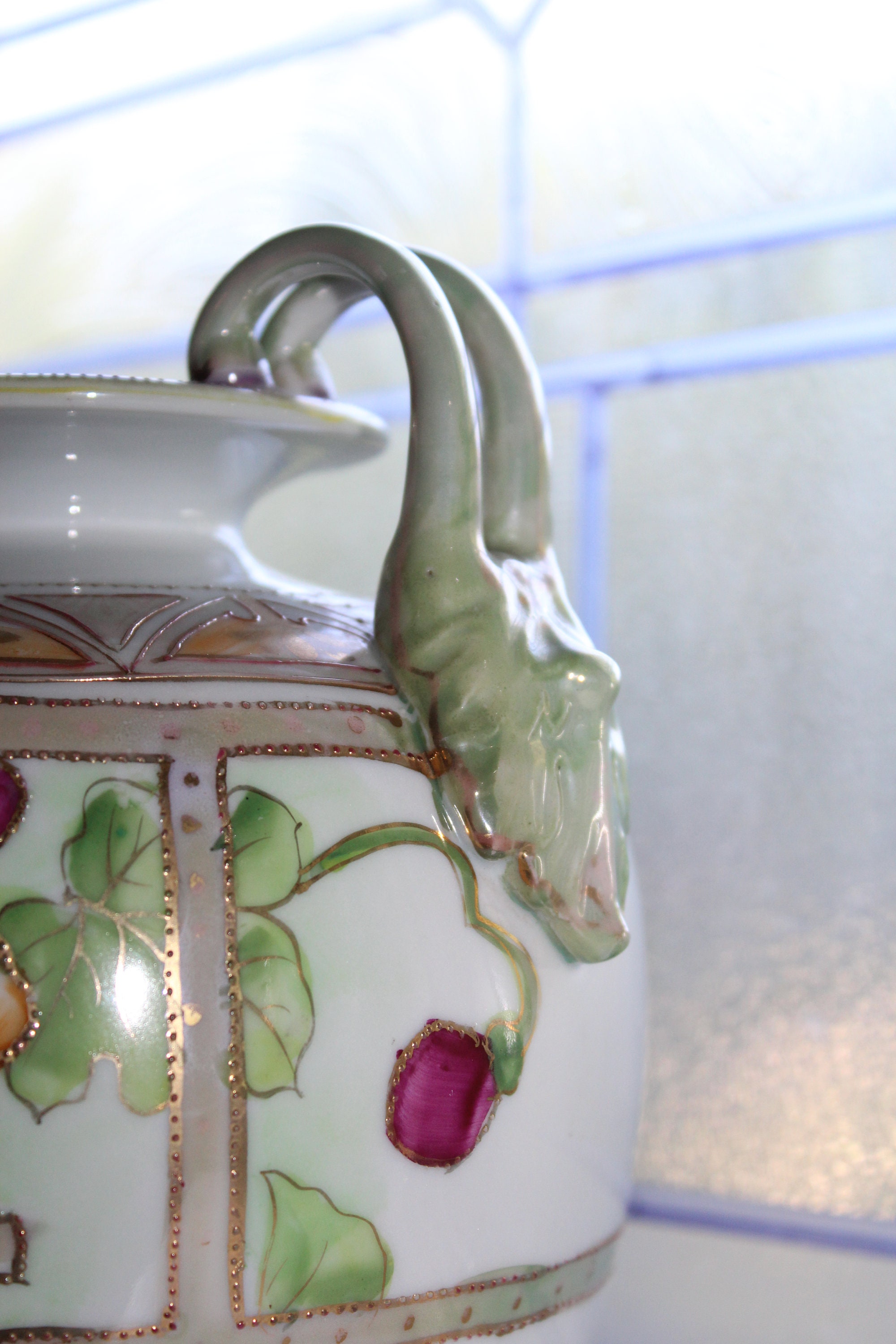 Large Antique Nippon Double Handled Vase Hand Painted Large Antique Nippon Double Handled Vase Hand Painted