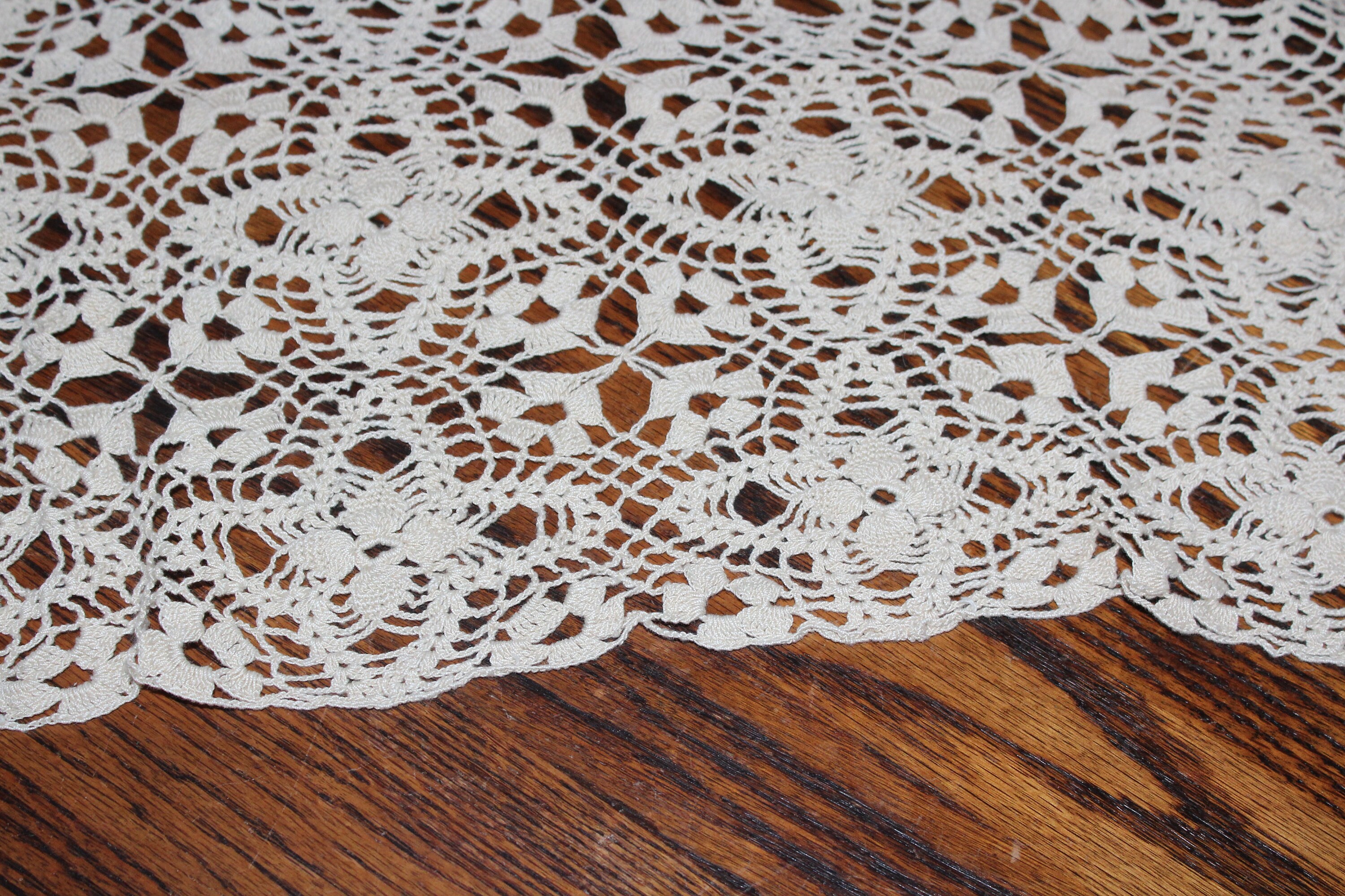 Vintage Hand Crocheted Tablecloth Rectangular 70 x 60 Off White