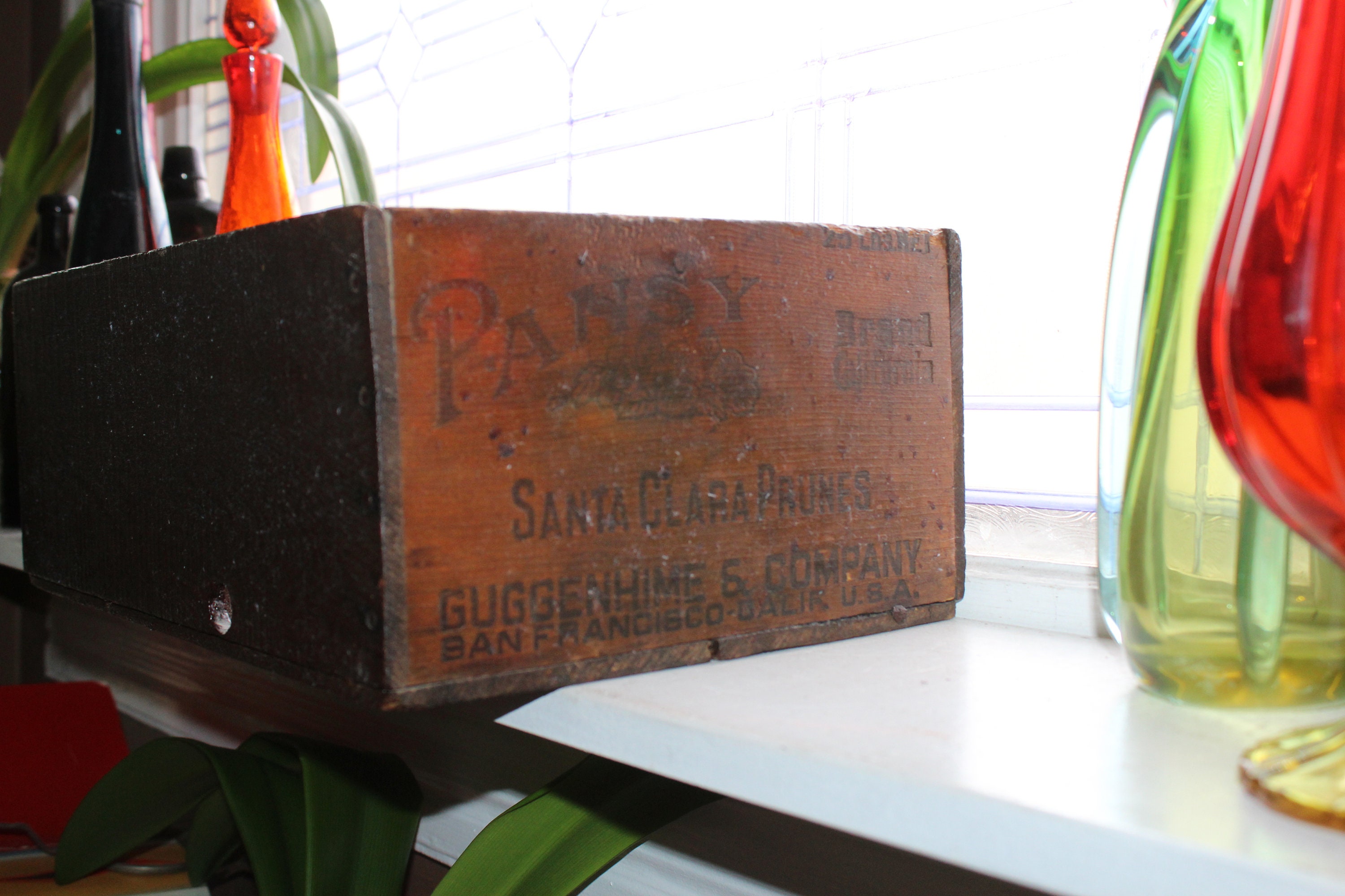 Antique Wooden Crate Pansy Prunes Box Country Store Display