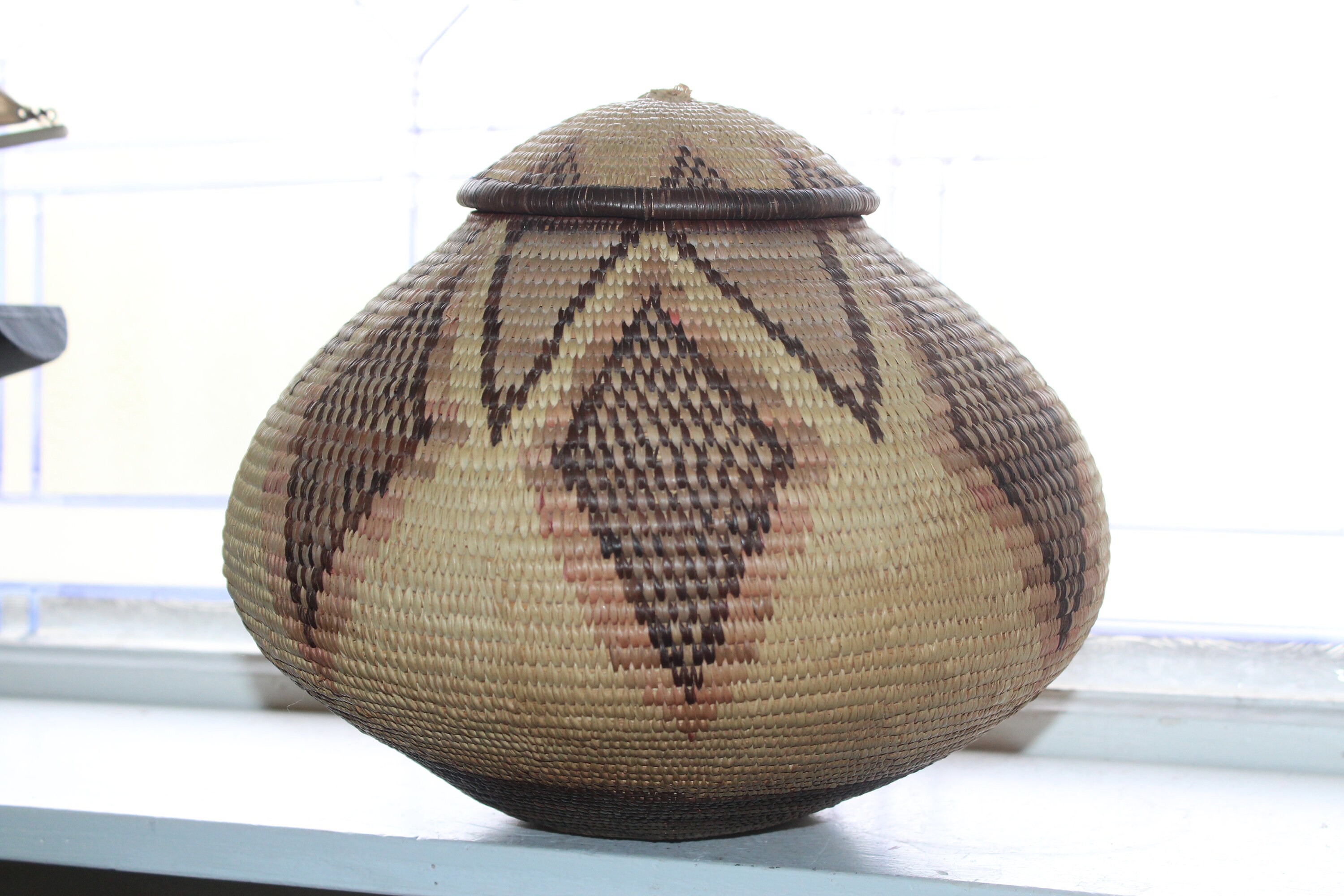 Large Vintage South American Covered Storage Basket
