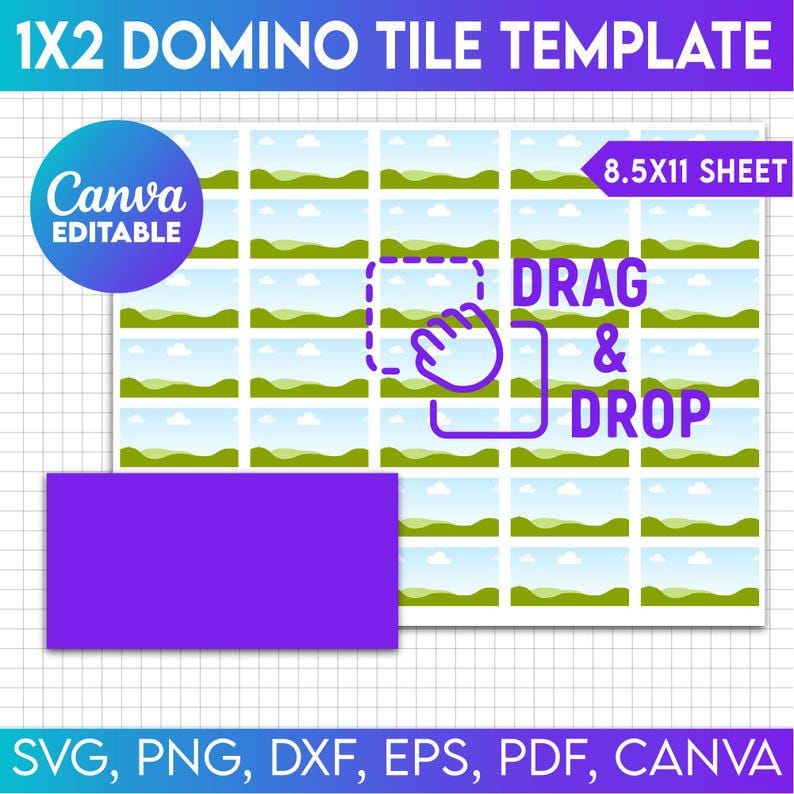 1x2 Domino Tile Template SVG, Canva Editable Domino Tiles, 8.5x11 Sheet ...
