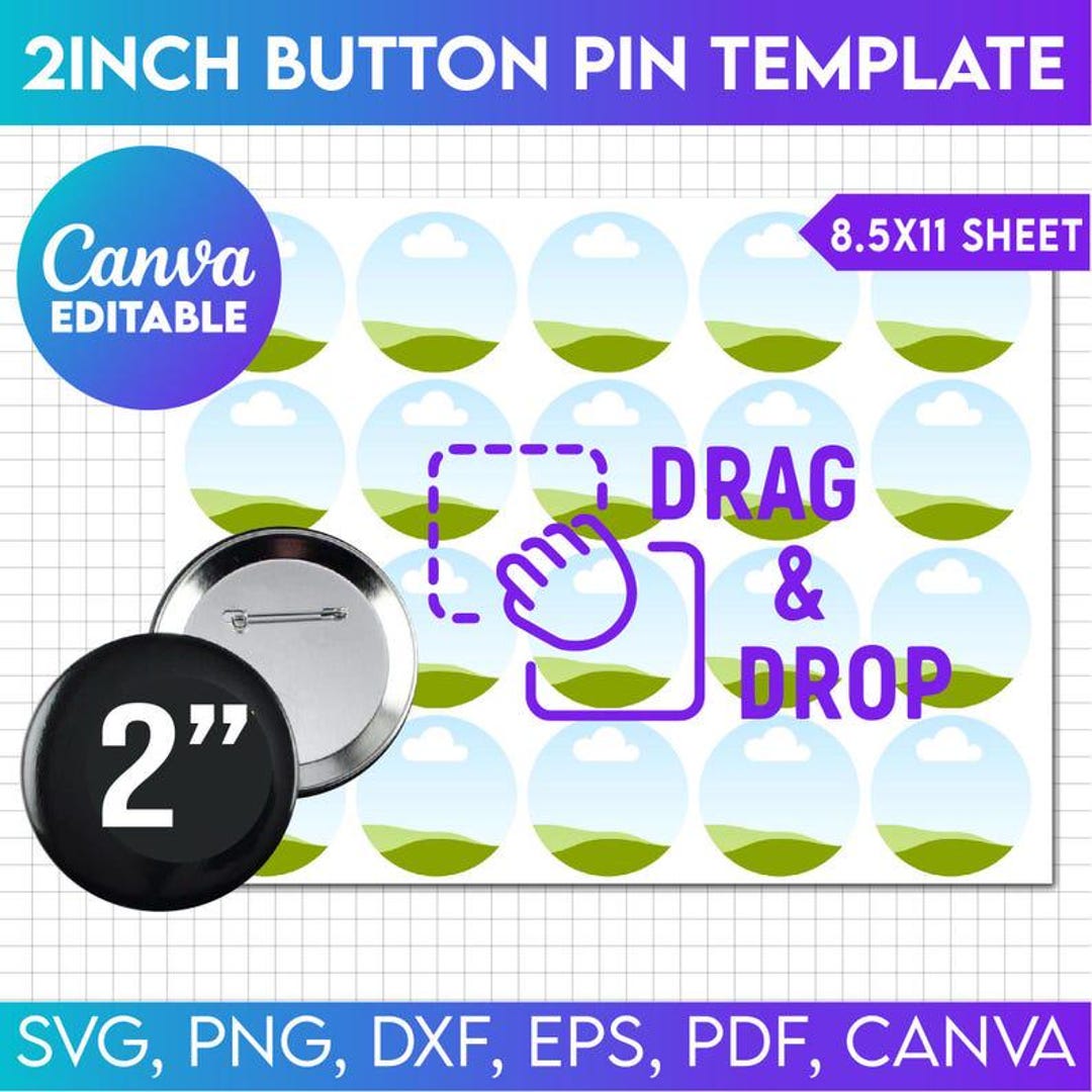 2 Inch Button Pin Template | Canva Editable Button | Printable Pin ...