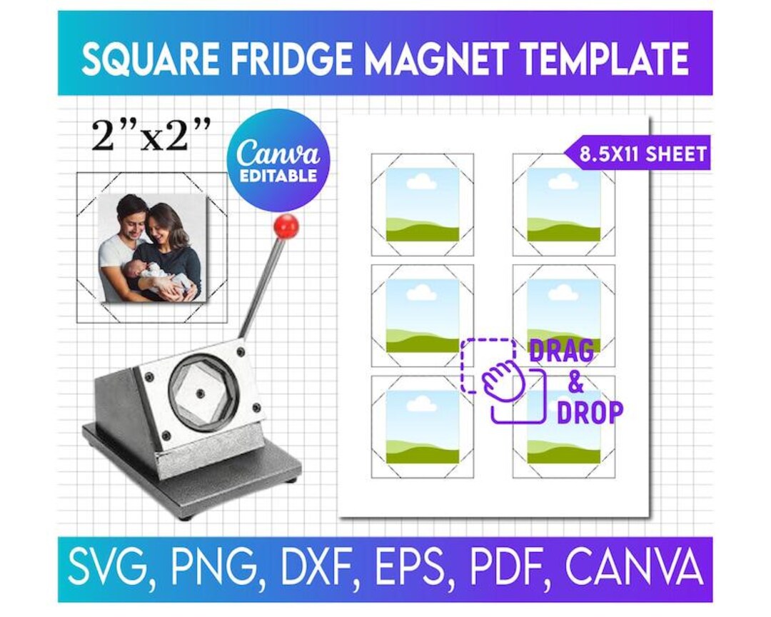 Square Fridge Magnet Template SVG | 2x2 Canva Editable Photo Magnet ...