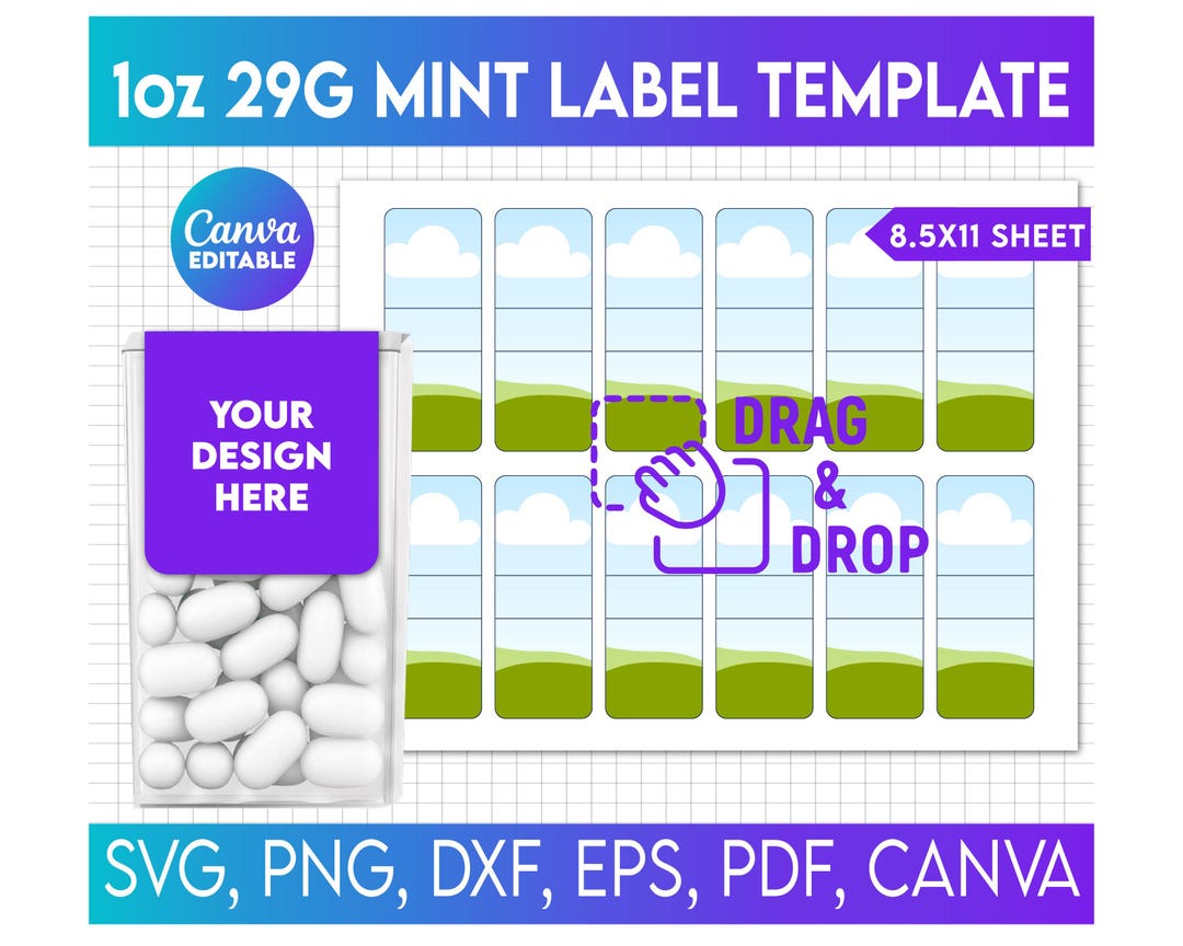 1oz 29g Mint Label Template Canva Editable | Pill Bottle Label 8.5x11 ...