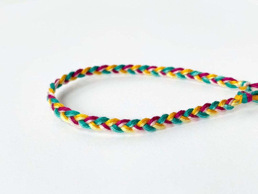 Friendship Bracelet Teal Yellow Pink Braid - Etsy