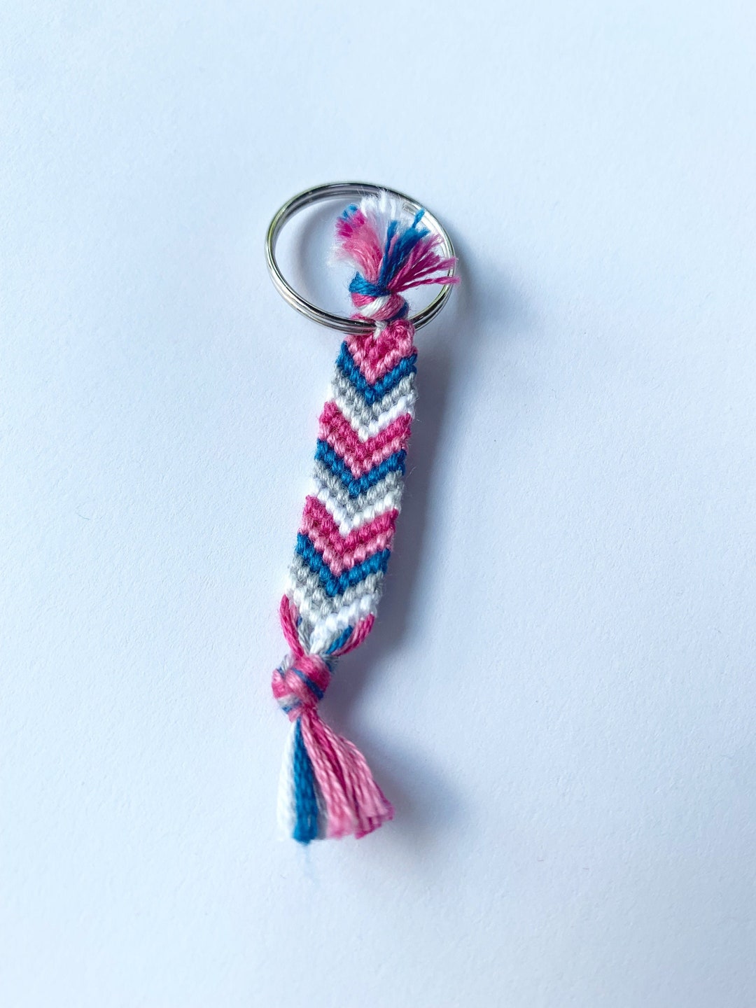 Friendship Key Chain - Pink Blue White Gray - Chevron - Etsy