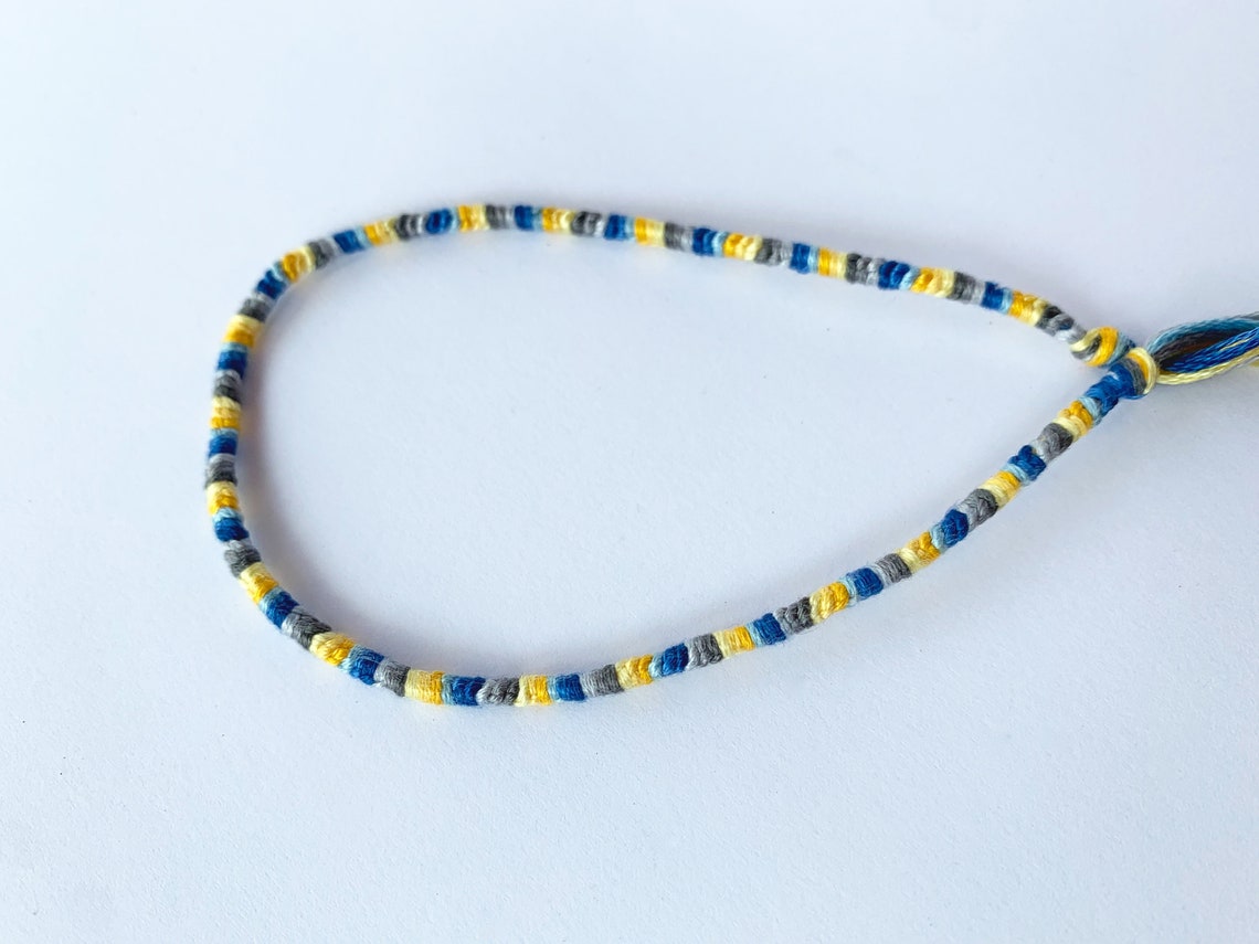 Friendship Anklet Blue Yellow Gray Single Knotted - Etsy