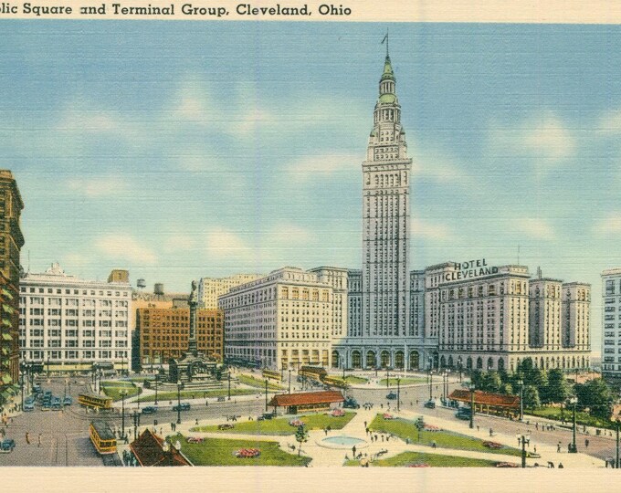 Linen Postcard, Cleveland, Ohio, Public Square and Terminal Group, Ca ...
