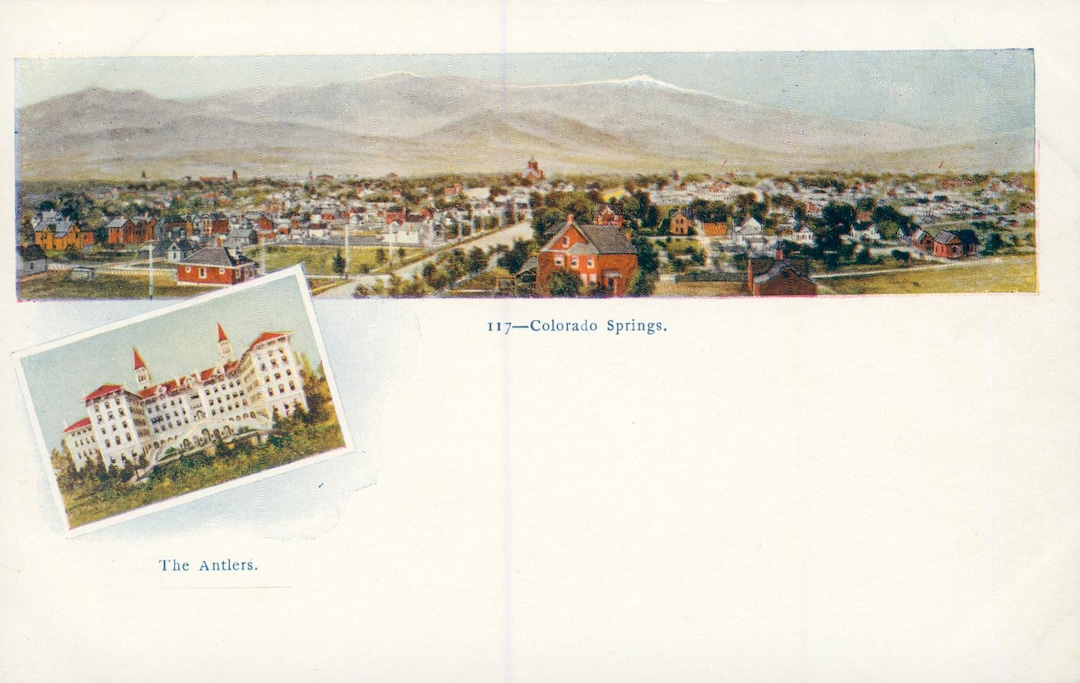 Vintage Postcard, Colorado Springs, Colorado, View of City and Antlers ...
