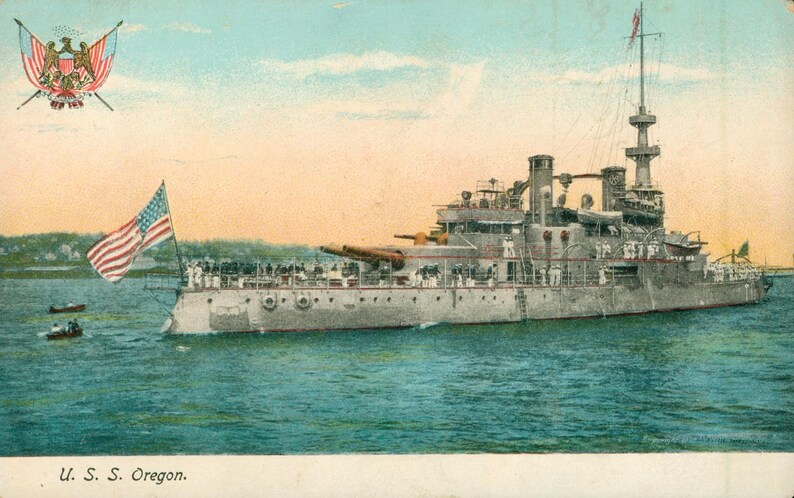 Vintage Postcard, U.S.S. Oregon Battleship, Military Naval Ship, Ca ...