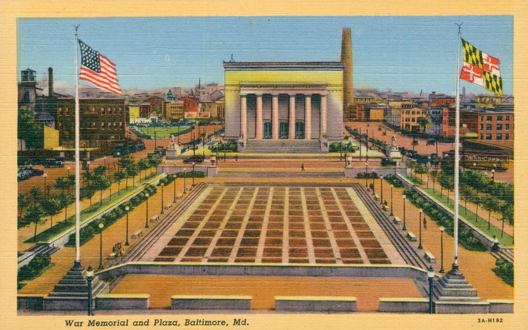Linen Postcard, Baltimore, Maryland, War Memorial and Plaza, Ca 1940 - Etsy