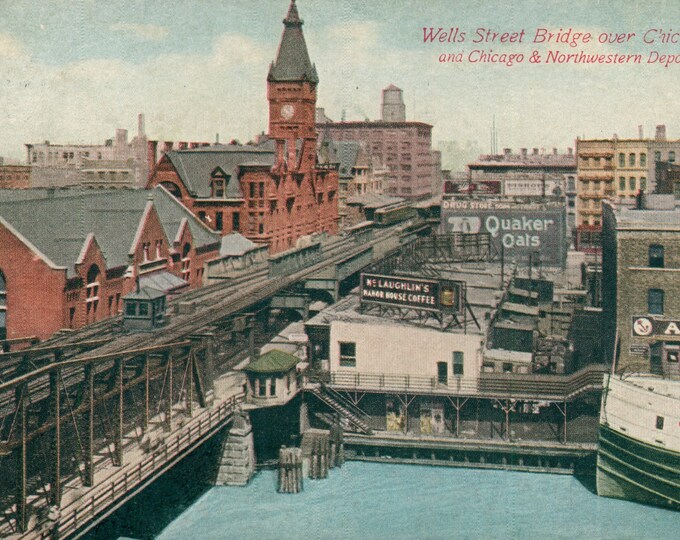 Vintage Postcard, Chicago, Illinois, Wells Street Bridge Over Chicago ...