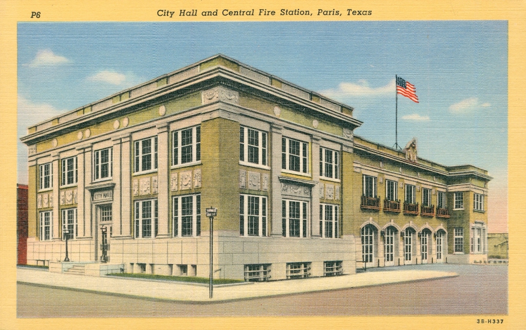 Linen Postcard, Paris, Texas, City Hall and Central Fire Station - Etsy