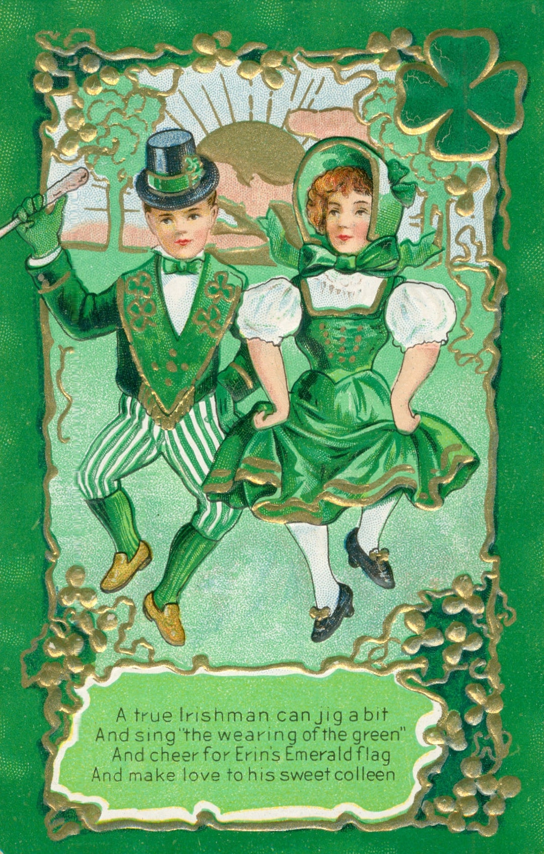 Vintage Postcard, St Patricks Day, Boy, Irish Lass, Dancing a Jig, Ca ...