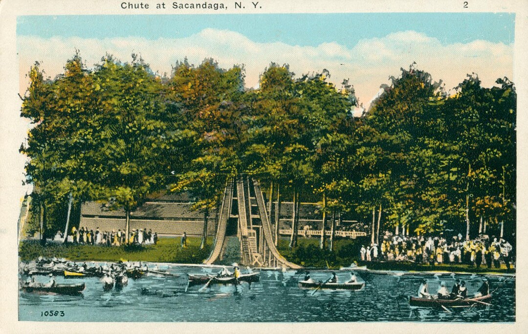 Vintage Postcard, Sacandaga, New York, Large Water Slides, Ca 1930 - Etsy