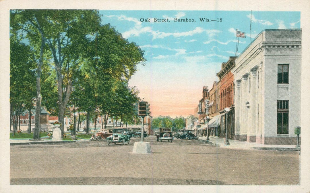 Vintage Postcard, Baraboo, Wisconsin, Oak Street, Ca 1920s - Etsy