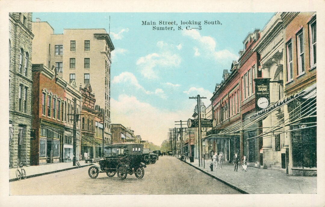 Linen Postcard, Sumter, South Carolina, Main Street Looking South ...