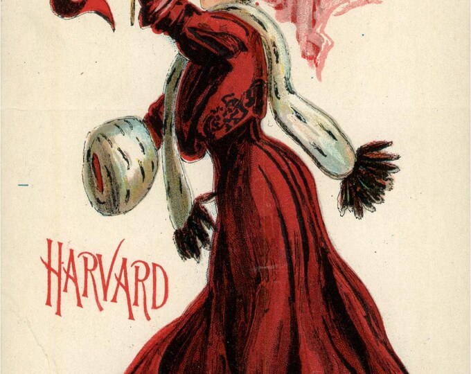 Vintage Postcard, Harvard University, Harvard Girl, School Pennant, Ca ...