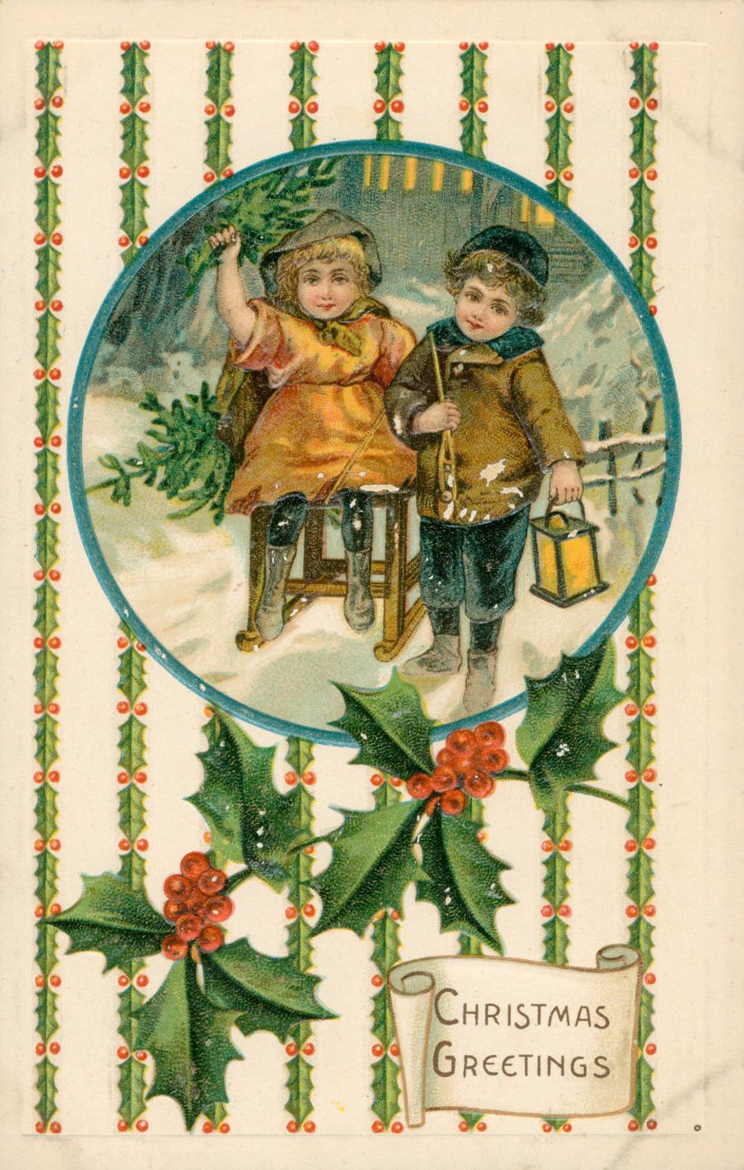 Vintage Christmas Postcard, Children, Sled, Christmas Tree, Ca 1910 - Etsy