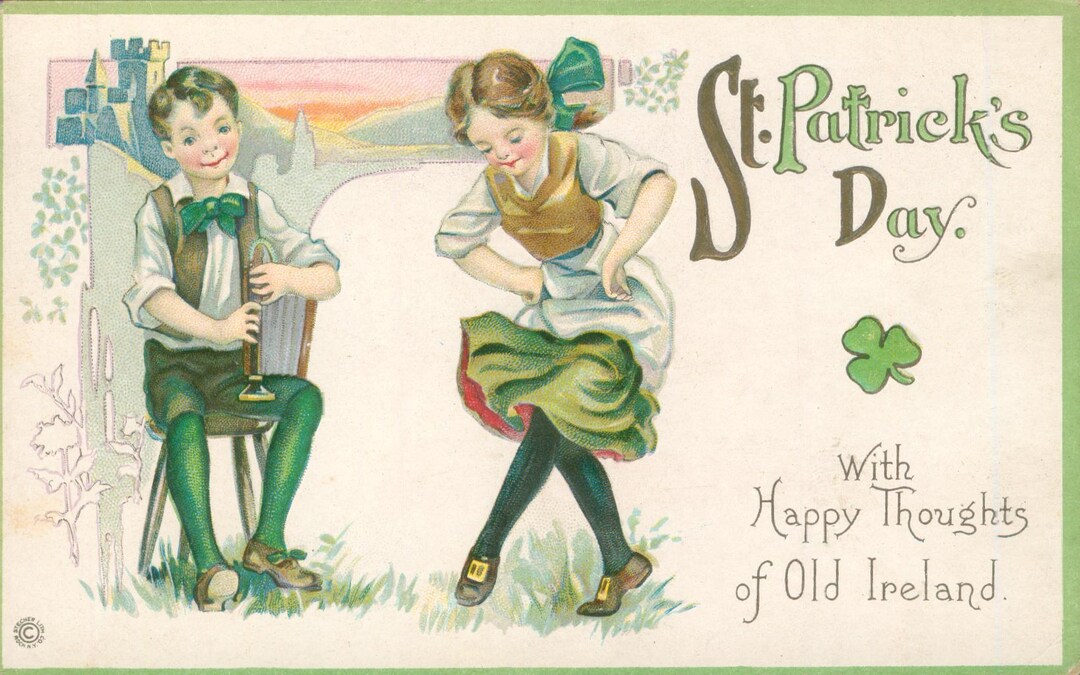 Vintage St Patricks Day Postcard, Irish Lad and Lass Dancing a Jig ...