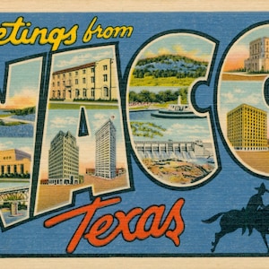 Linen Postcard, Greetings From Waco, Texas, Street Scenes, Large Letter ...