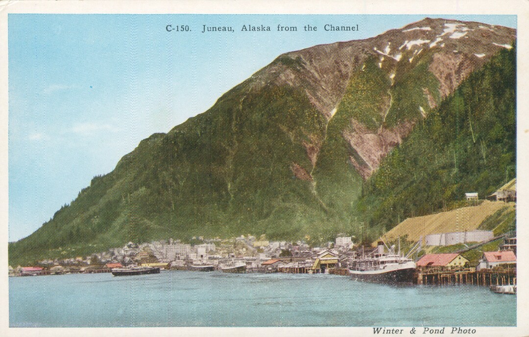 Linen Postcard, Juneau, Alaska, View of Town From Gastineau Channel ...