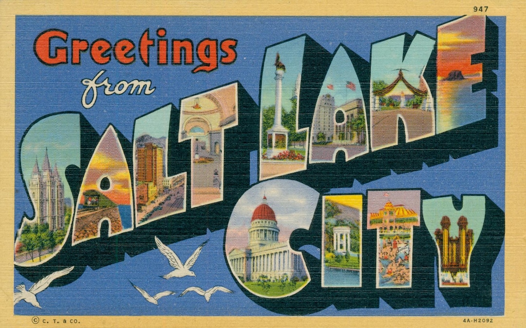 Linen Postcard, Greetings From Salt Lake City, Utah, Large Letter, Ca ...