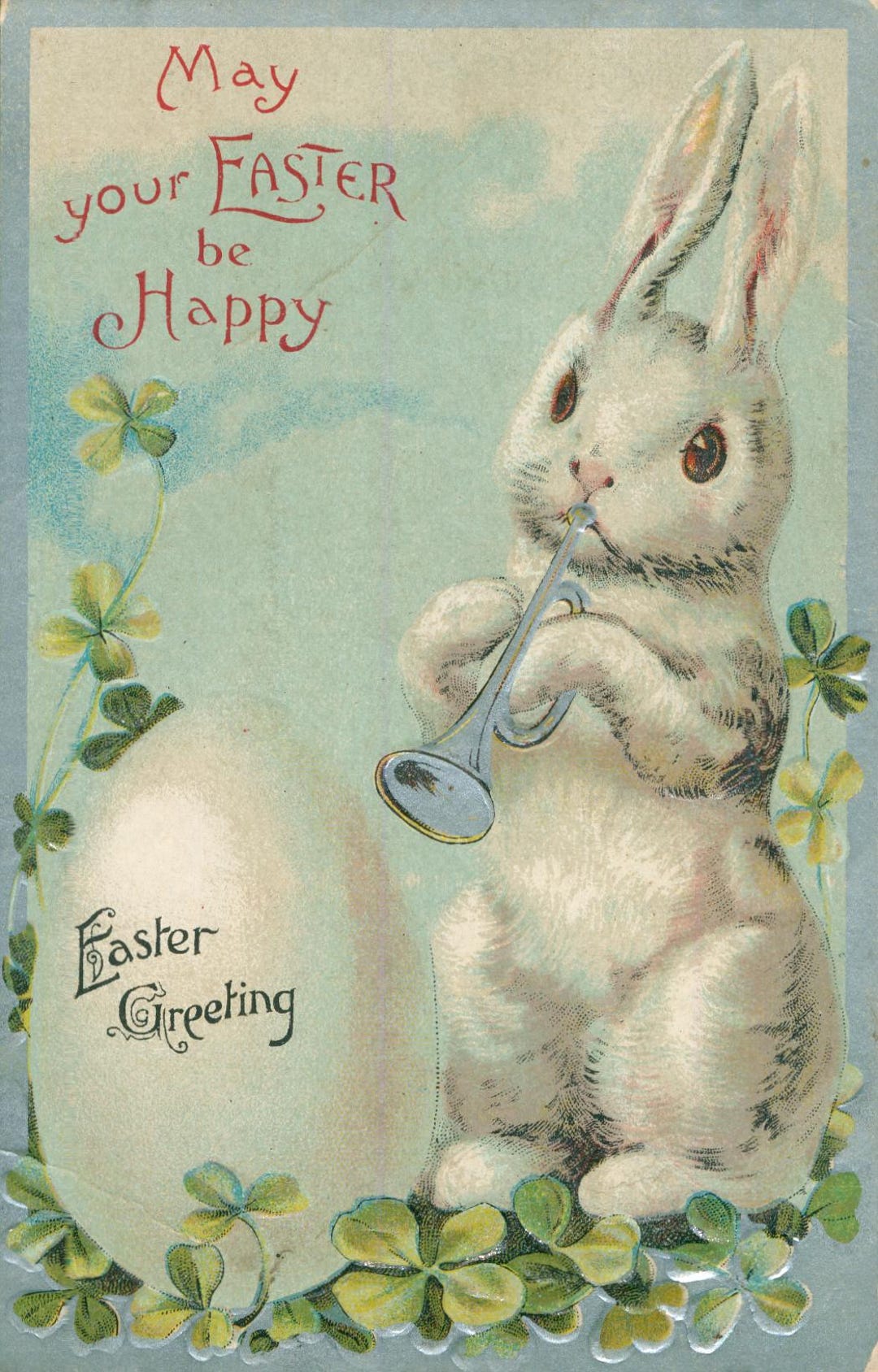 Vintage Easter Postcard, Easter Bunny Playing Trumpet, Ca 1910 - Etsy