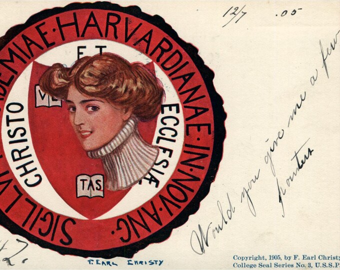 Vintage Postcard, Harvard University, Harvard Girl, F Earl Christy ...
