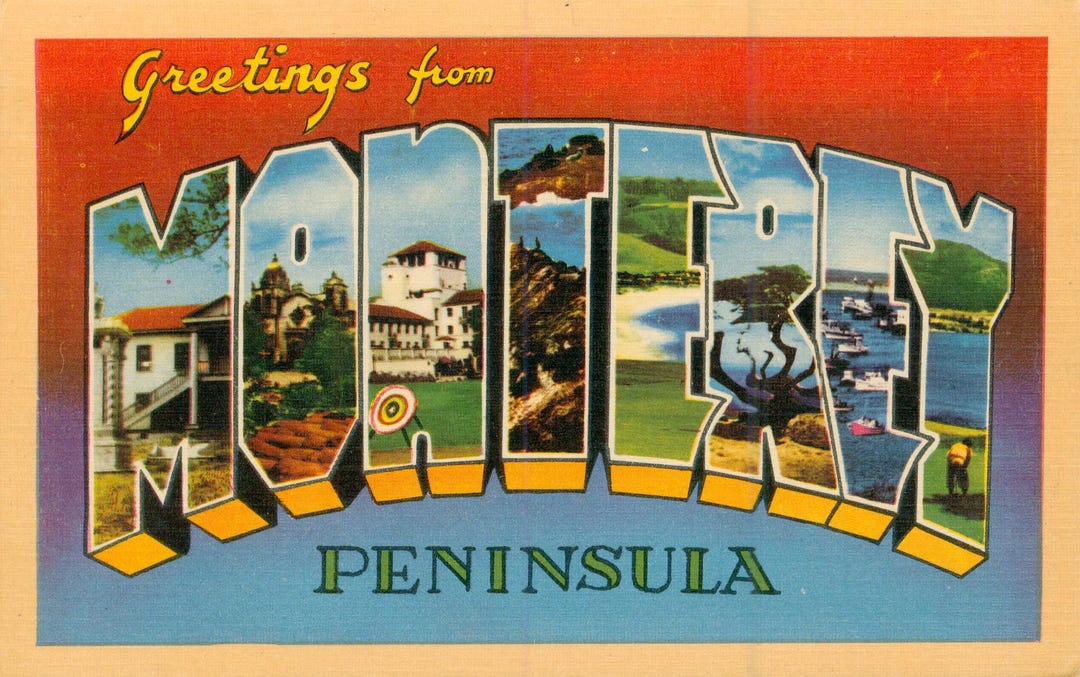 Linen Postcard, Greetings From Monterey Peninsula, California, Large ...