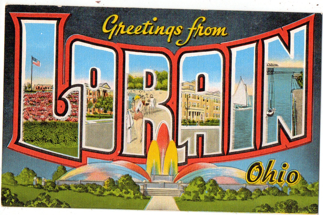 Linen Postcard, Greetings From Lorain, Ohio, Lakeview Park, Large ...