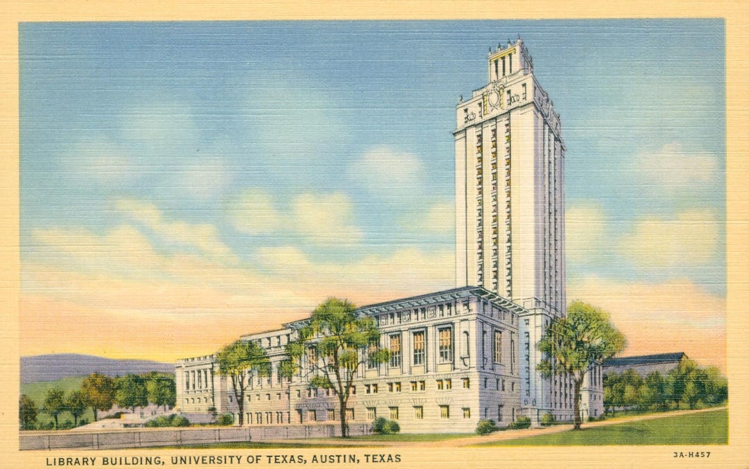 Linen Postcard, Austin, Texas, University of Texas, Library Building ...