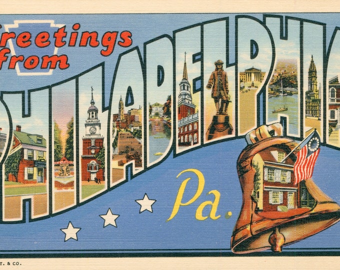Linen Postcard, Greetings From Philadelphia, Pennsylvania, Liberty Bell ...