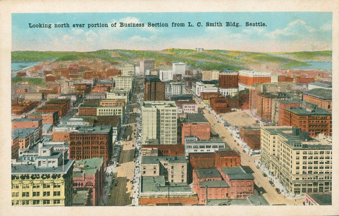 Vintage Postcard, Seattle, Washington, Downtown From L C Smith Building ...