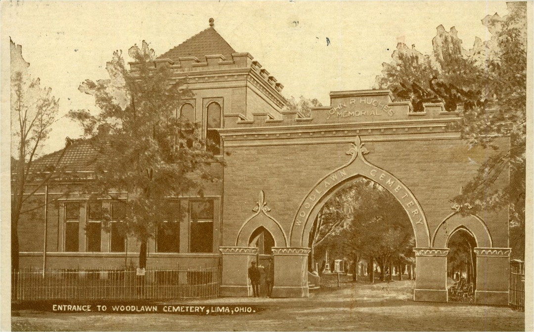 Vintage Postcard, Lima, Ohio, Lima, Entrance to Woodlawn Cemetery, 1910 ...