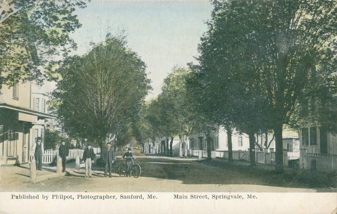 Vintage Postcard, Springvale, Maine, Main Street, Bicycle, NICE, Ca ...