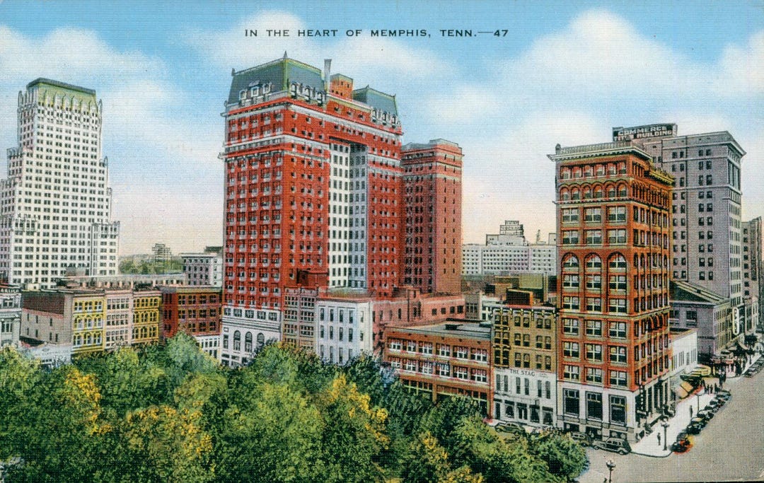 Linen Postcard, Memphis, Tennessee, the Heart of Downtown, 1942 - Etsy