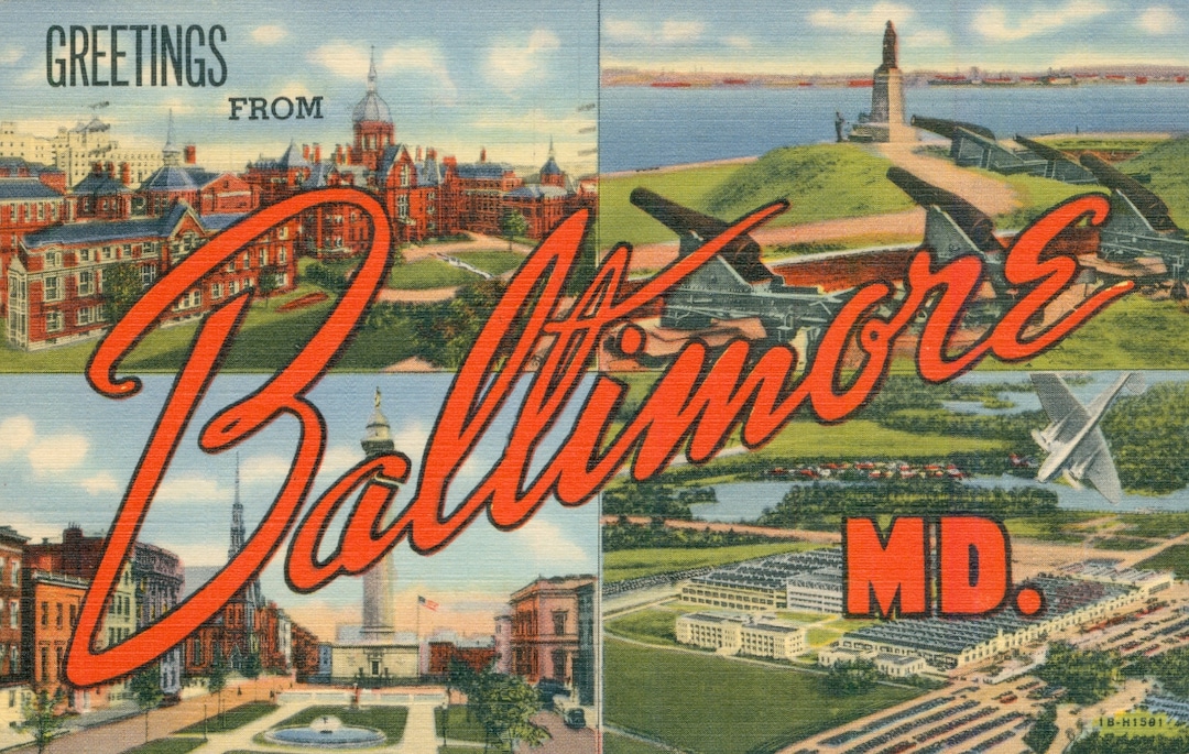 Digital File of Postcard, Greetings From Baltimore, Maryland, Large ...