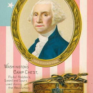 Vintage Postcard, George Washington, Flag, Washingtons Camp Chest, 1915 ...