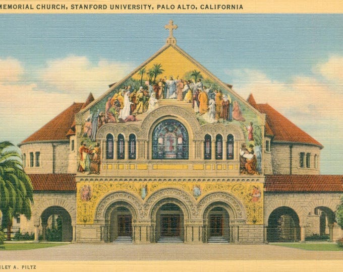 Linen Postcard, Stanford University, Library, Palo Alto, California, Ca ...