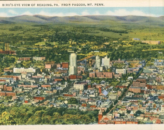 Linen Postcard, Reading, Pennsylvania, Birds Eye View From Pagoda, Mt ...