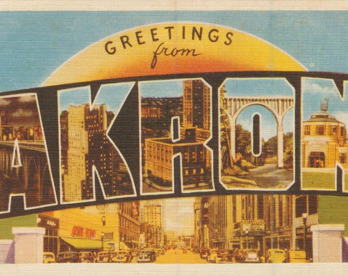 Linen Postcard, Greetings From Akron, Ohio, Large Letter, Ca 1950 - Etsy