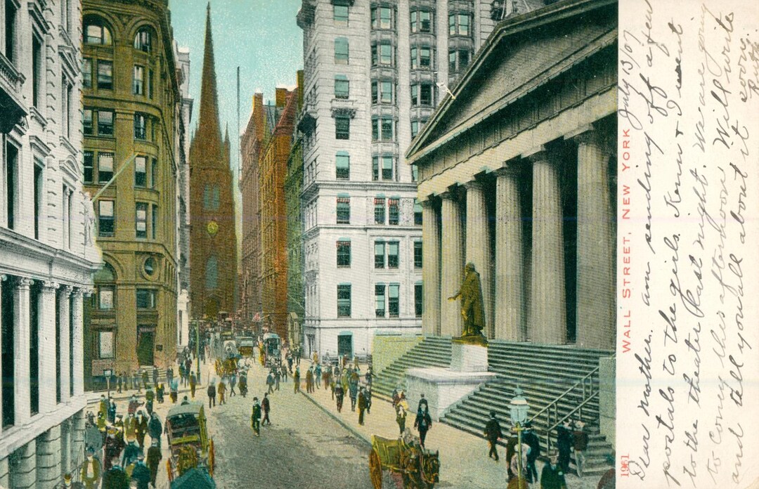 Vintage Postcard, New York City, Wall Street and Trinity Church, 1907 ...