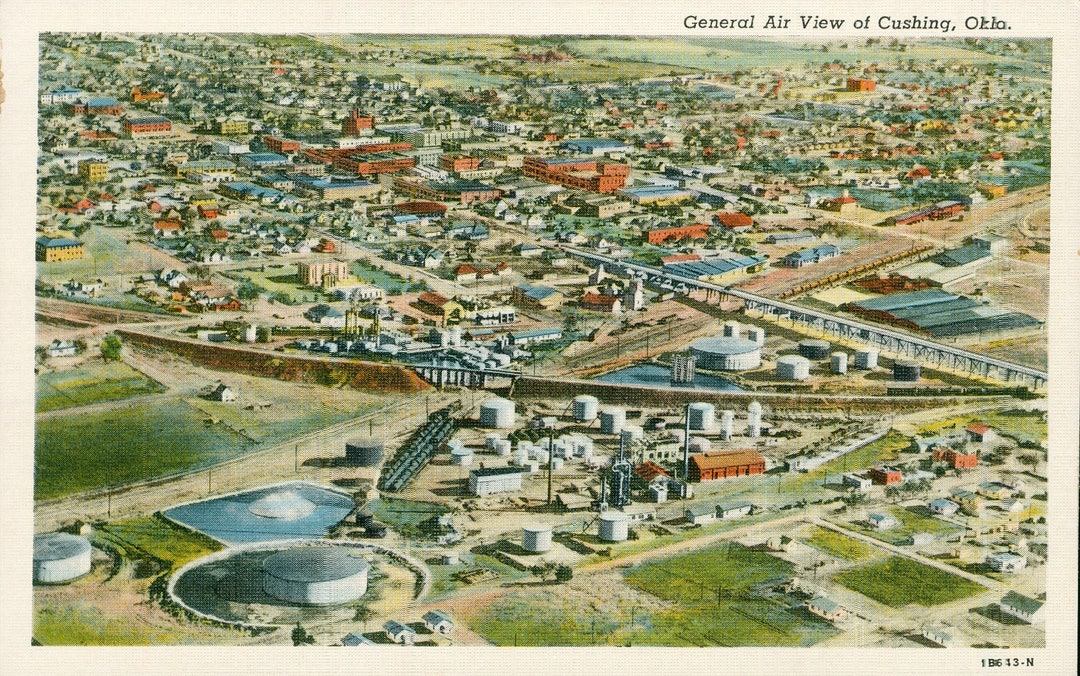 Linen Postcard, Cushing, Oklahoma, View of Town and Oil Refineries, Ca ...
